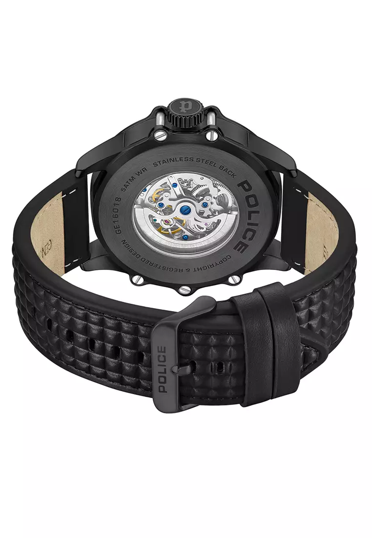 Buy Police Police Luang Black Leather Analog Automatic Watch For Men ...