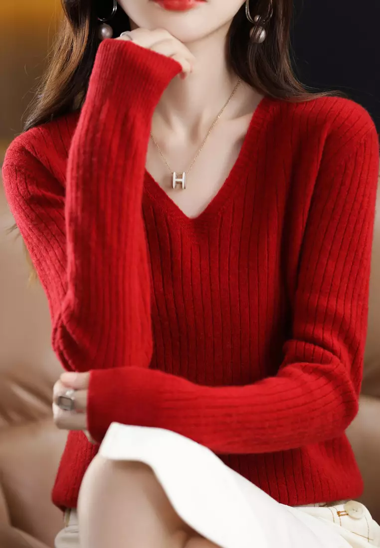 Buy Twenty Eight Shoes Vansa Solid Color V Neck Knitted Pullover