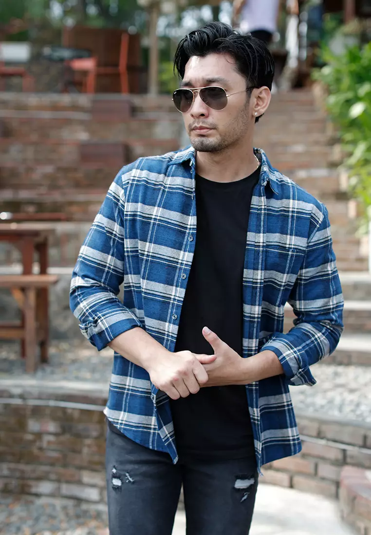 Jual Oxcon OXCON Extra Comfort Authentic Flannel Shirt Blue Ruby ...