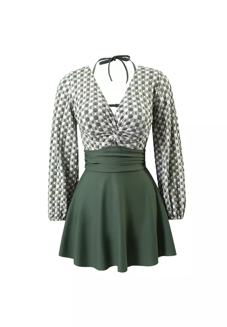 A-IN GIRLS Elegant Checkered Panel One Piece Swimsuit 2024 | Buy A-IN ...