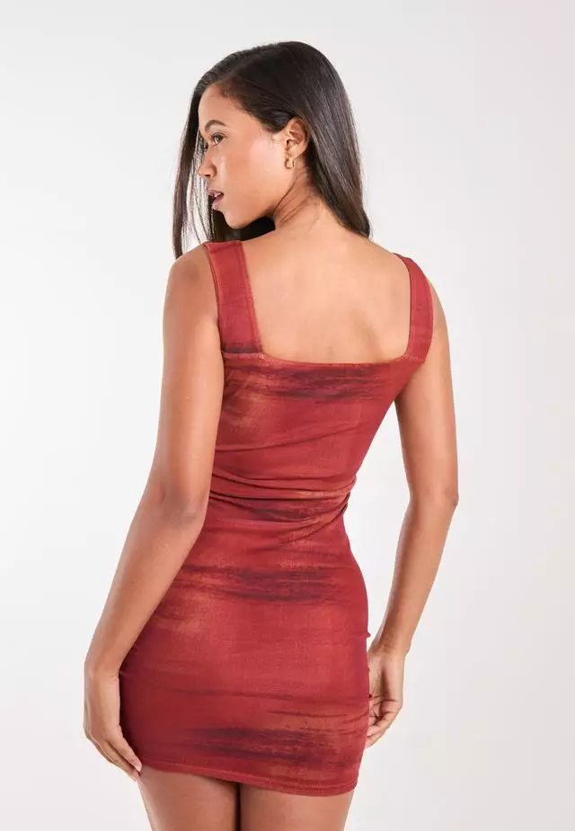 Jual Pink Vanilla Pink Vanilla Rust Saturn Square Neck Mesh Mini Dress Original 2025 | ZALORA ...