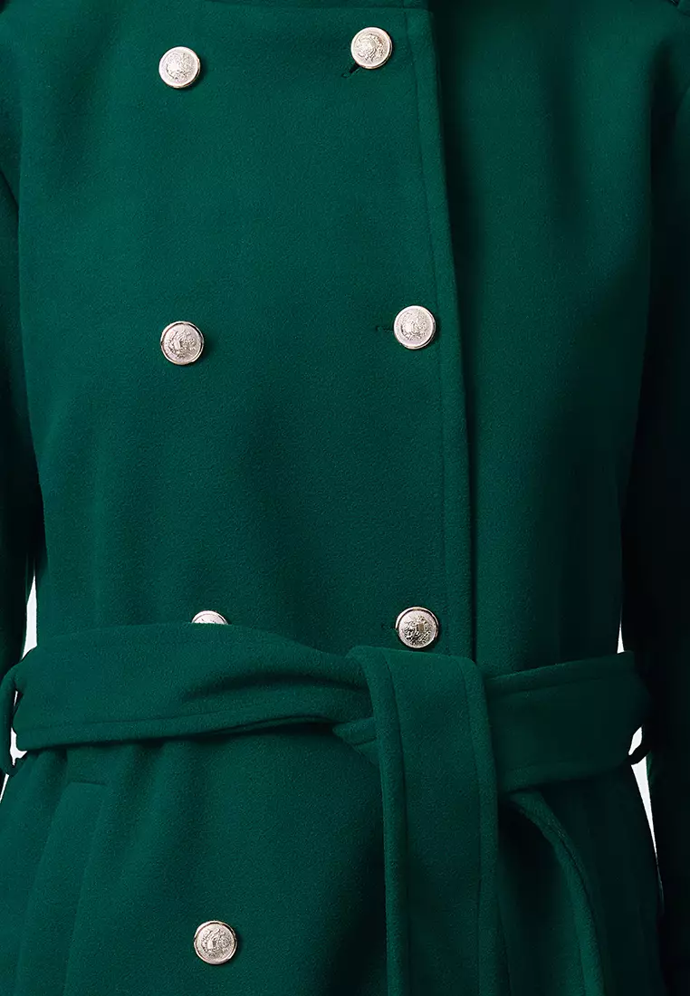 Buy Trendyol Dark Green Belted Gold Button Detailed Soft Textured ...