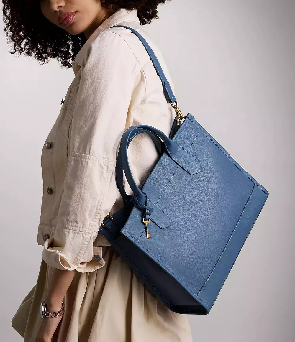 Jual Fossil Fossil Kyler Leather Large Tote Blue Dusk Tas Wanita ...