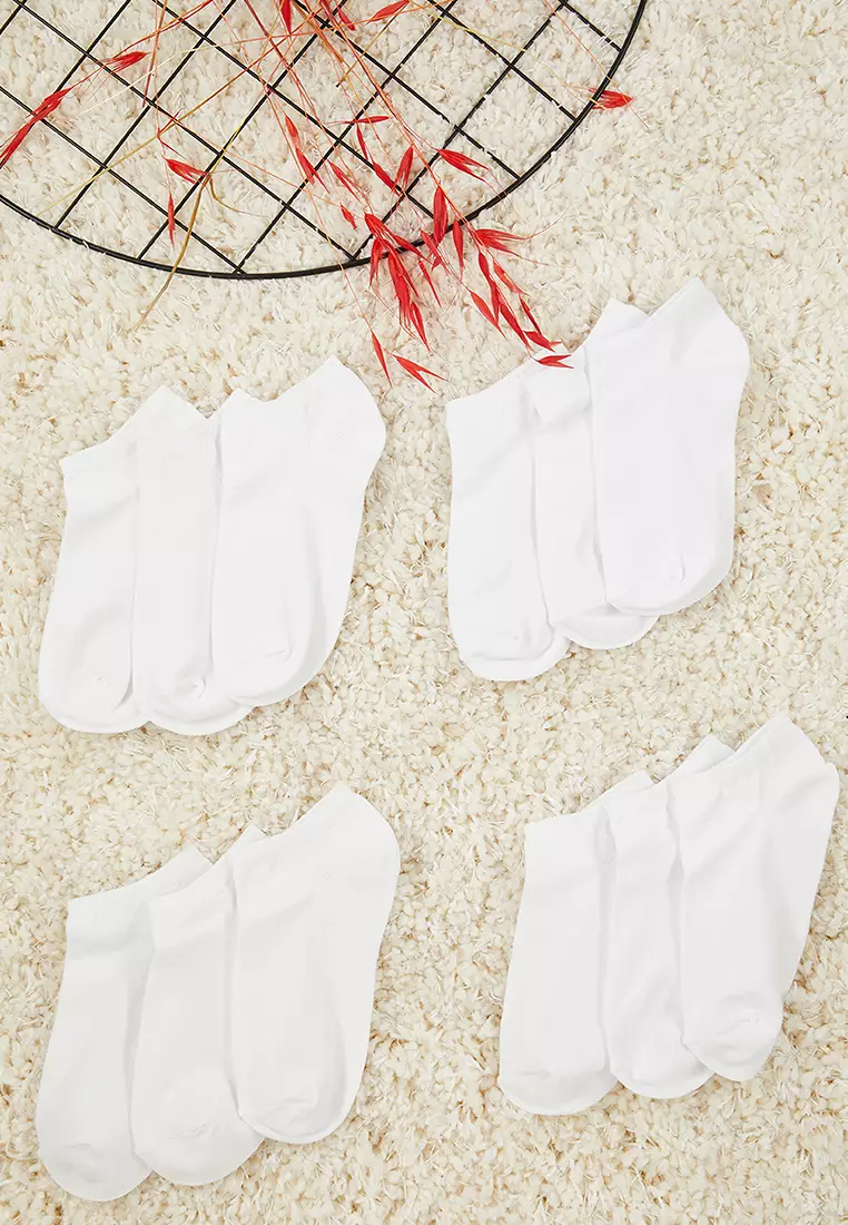 Buy Trendyol White 12 Pack Cotton Socket Length Knitted Socks Online ...