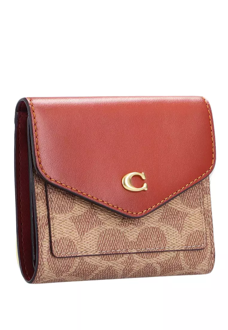 網上選購 Coach Wyn Small Wallet In Colorblock Signature Canvas - Tan/Rust ...
