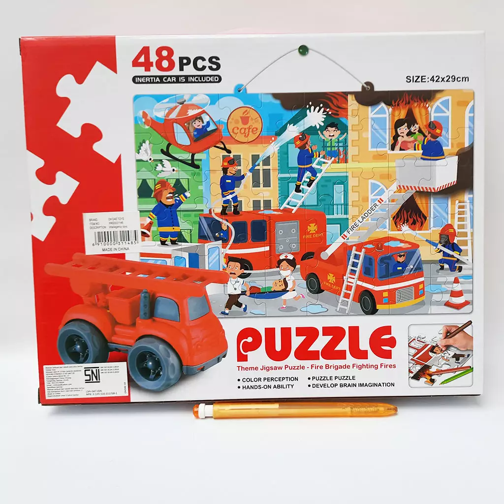 Jual OhDae Mainan Anak Puzzle 48 pcs with Fire Engine Car Jigsaw Fire Brigade Fighting Fires ...