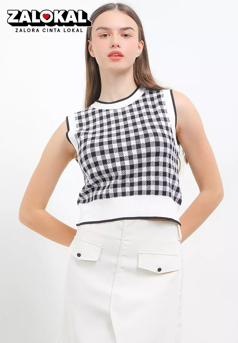 Jual Chic Simple Checkered Knit Vest Original 2025 | ZALORA Indonesia