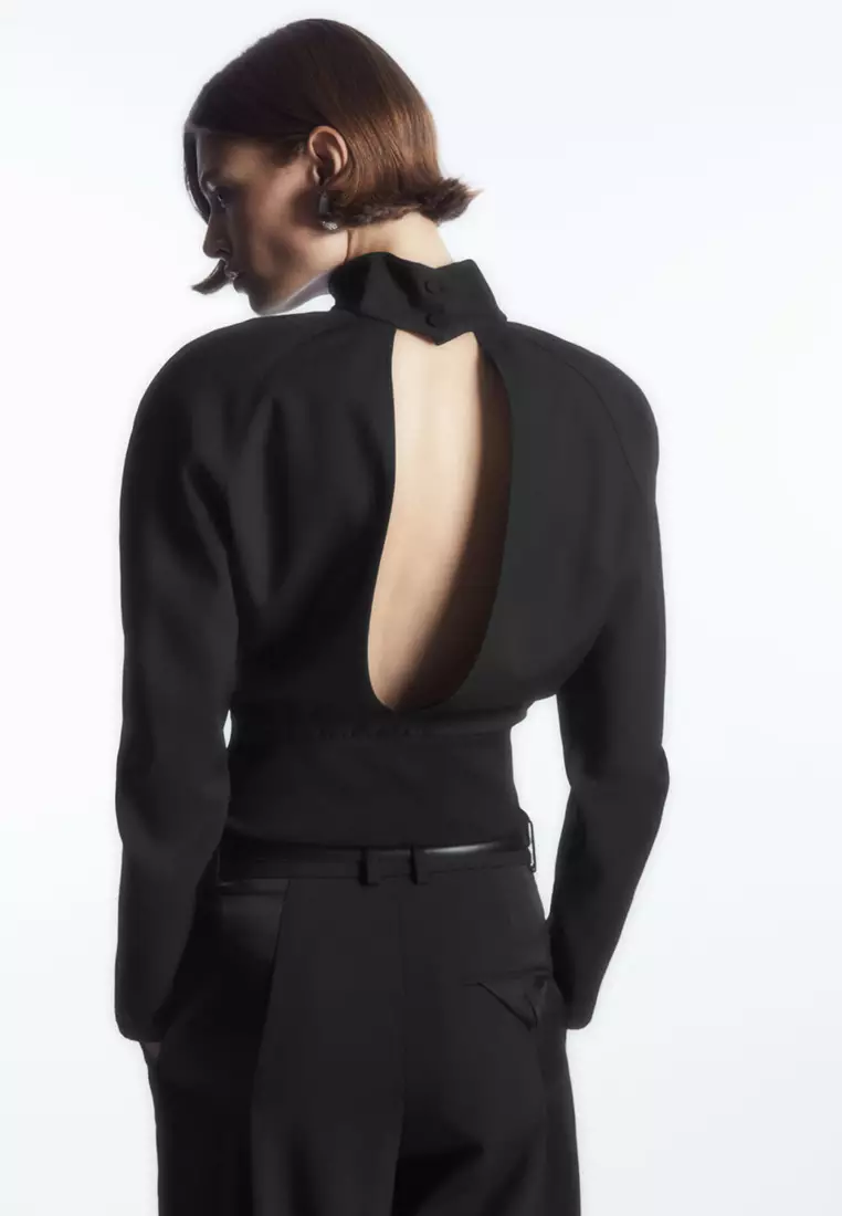 Buy COS Power-Shoulder Open-Back Waisted Wool Top Online | ZALORA Malaysia