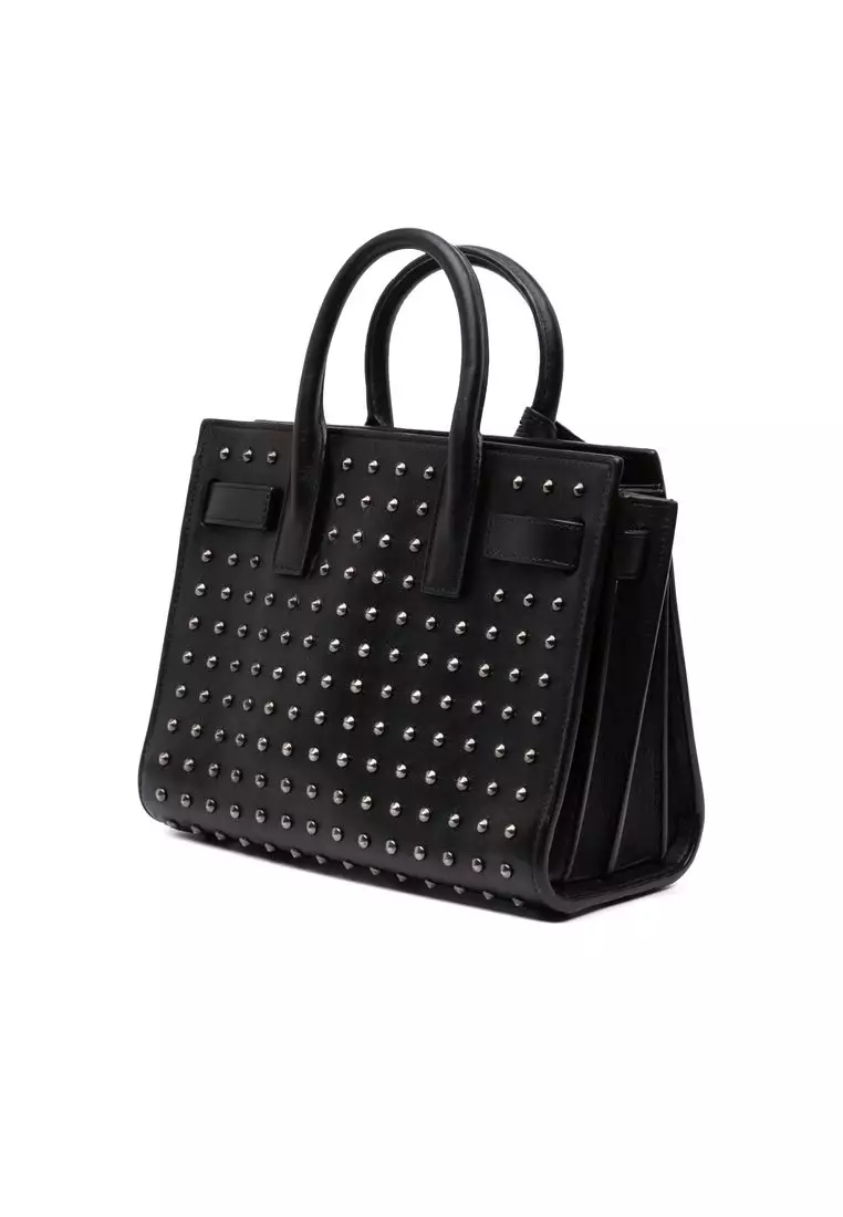 Buy SAINT LAURENT Pre-Loved Saint Laurent Nano Studded Leather Sac De ...