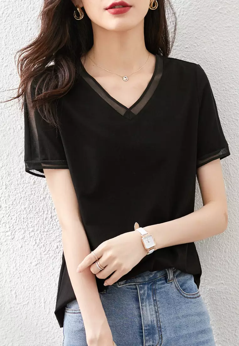 Buy Halo V Neck Net Yarn Top 2025 Online | ZALORA