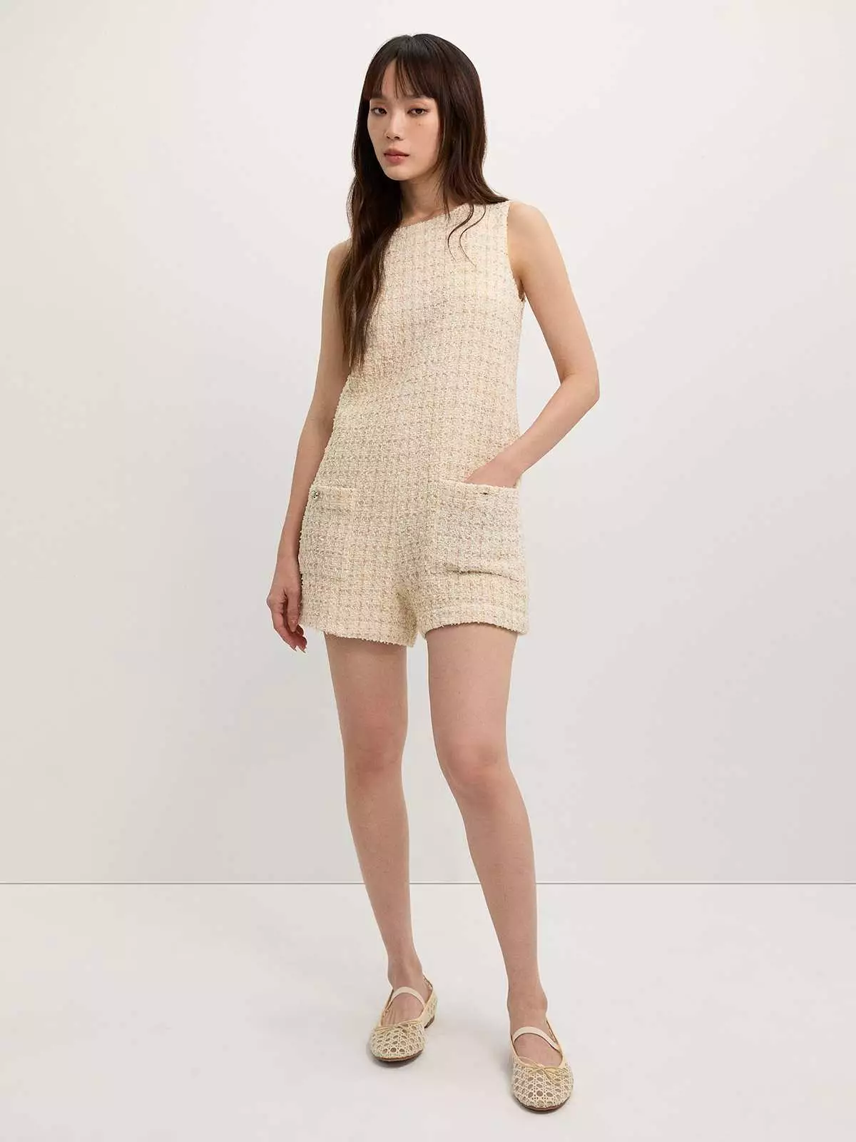 Jual POMELO FASHION Tweed Romper - Cream Original 2025 | ZALORA Indonesia