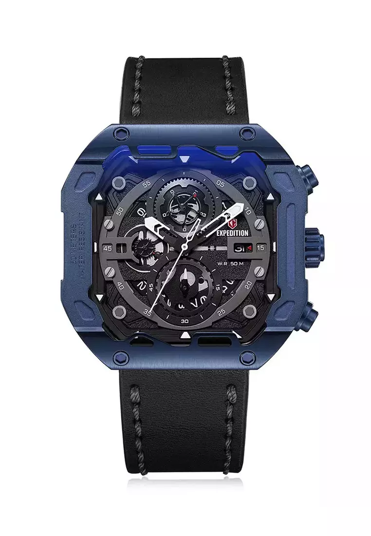 Jual Expedition Expedition Jam Tangan Pria - Black Blue - Leather Strap ...