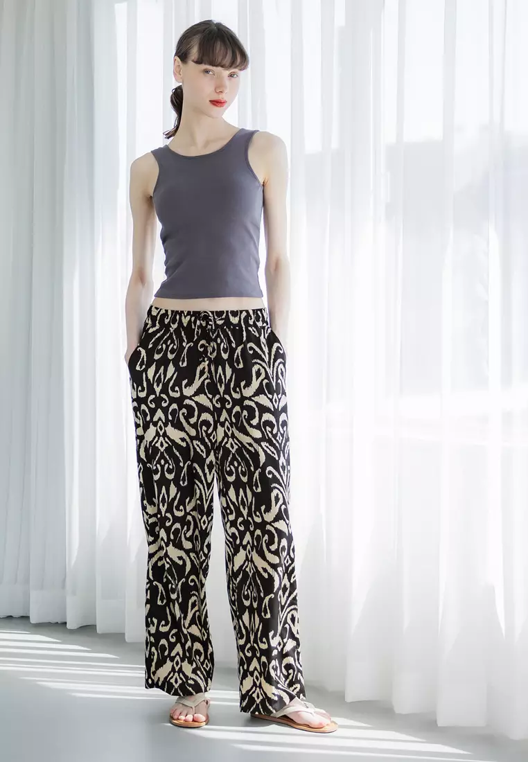 Buy comcoca Poly Monotone Oriental Long Easy Pants 2025 Online | ZALORA ...