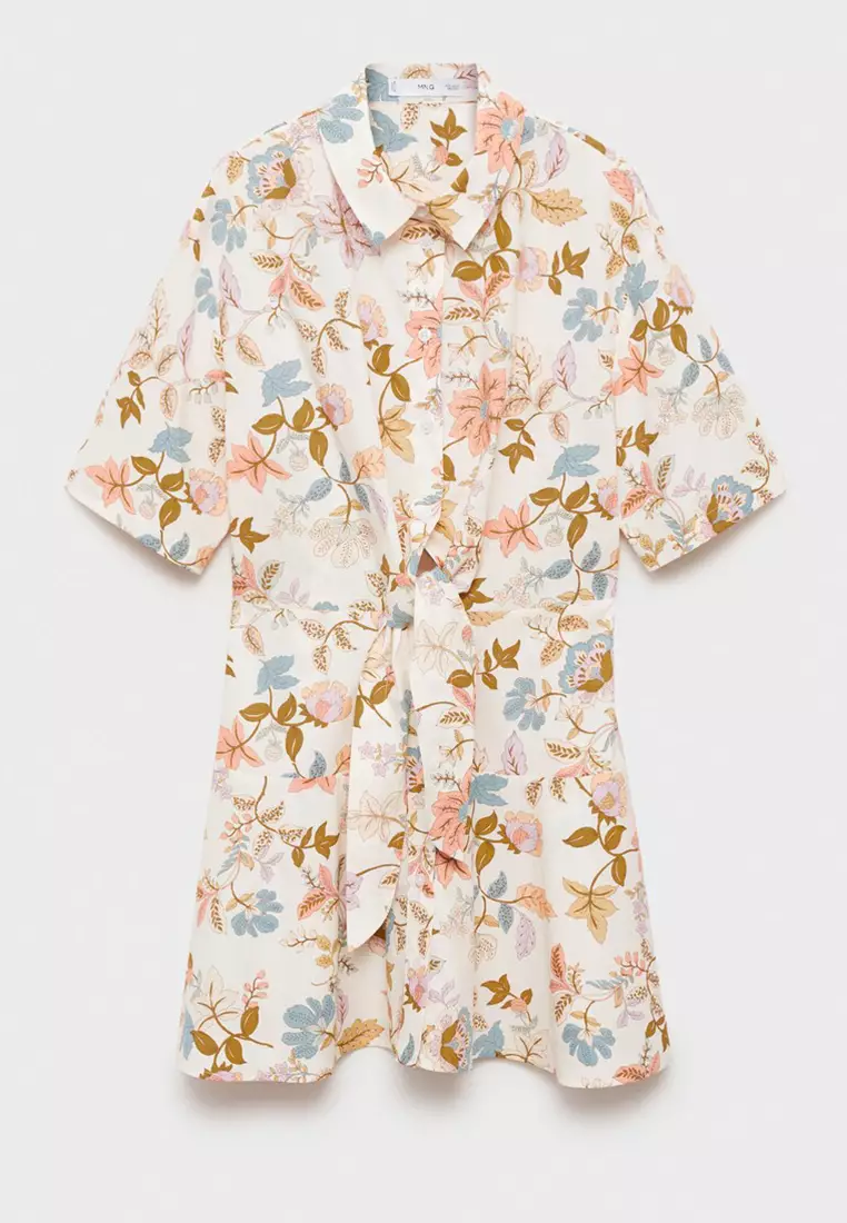 Jual Mango Floral-Print Dress With Knot Original 2025 | ZALORA Indonesia