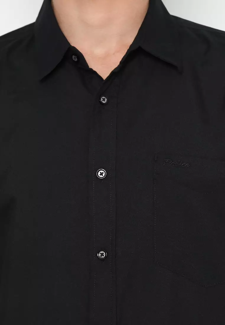 Jual Police Denim POLICE Kemeja Polos Basic Cotton Soft Black Regular Fit Pria Original 2025 ...