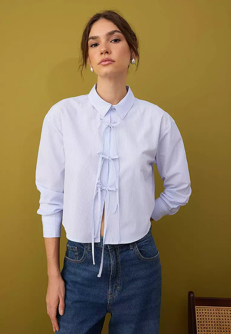 Buy Trendyol Striped Front Lace Boxy Shirt 2026 Online | ZALORA