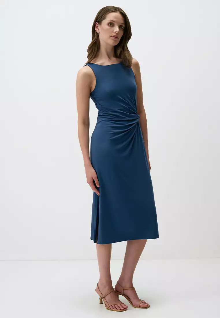 Buy Jimmy Key Jimmy Key Indigo Blue Slim Fitted Boat Neck Knitted Midi ...