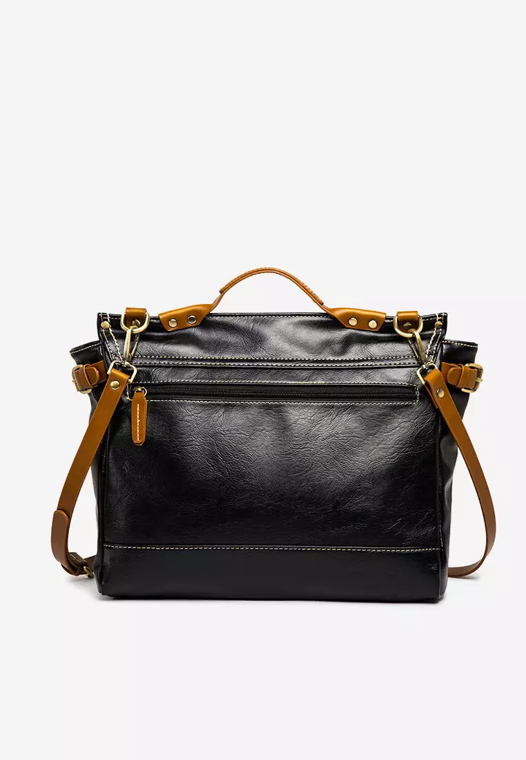Buy Lara Top Handle Buckle Belt Fasten Messenger Bag - Black Online ...