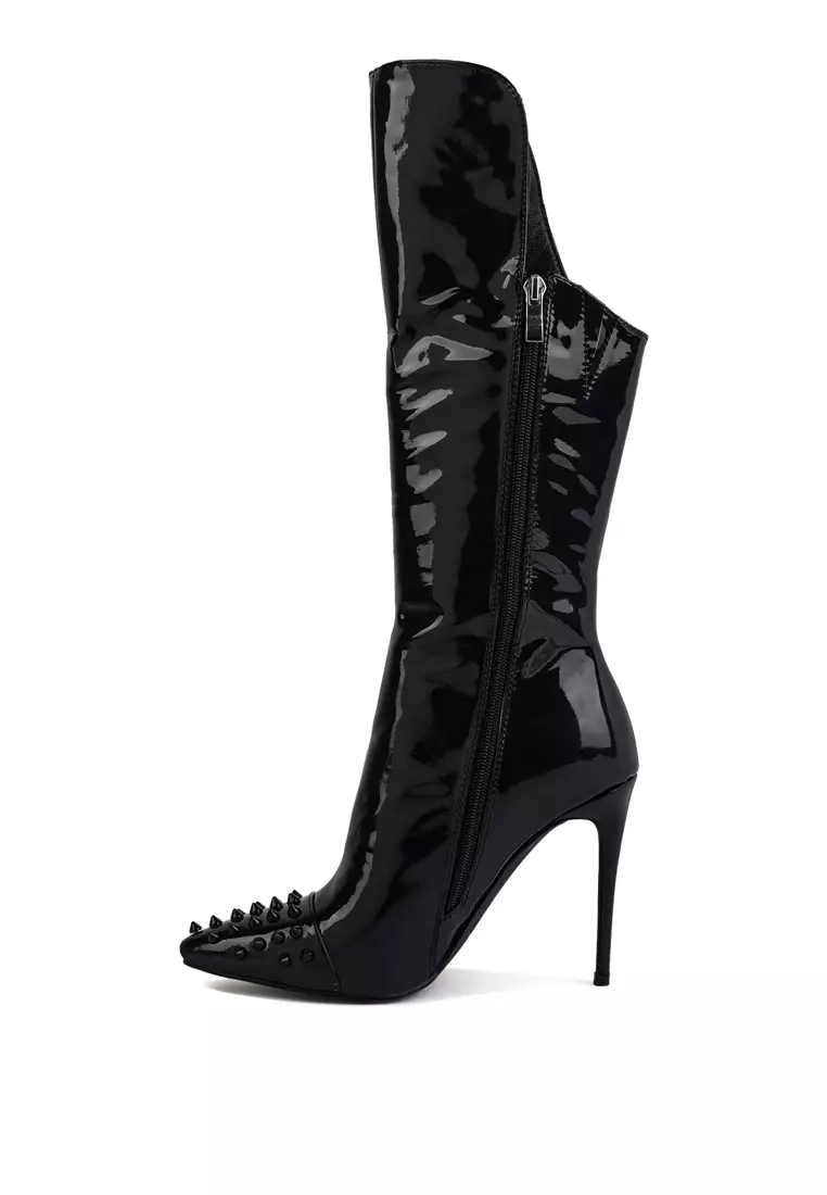 London Rag Black Hologram Stud Stiletto Calf Boots 2024 | Buy London ...