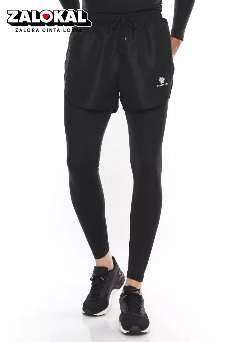 Jual Tiento Tiento Celana Running Legging Pants 2in1 Sporty Black ...