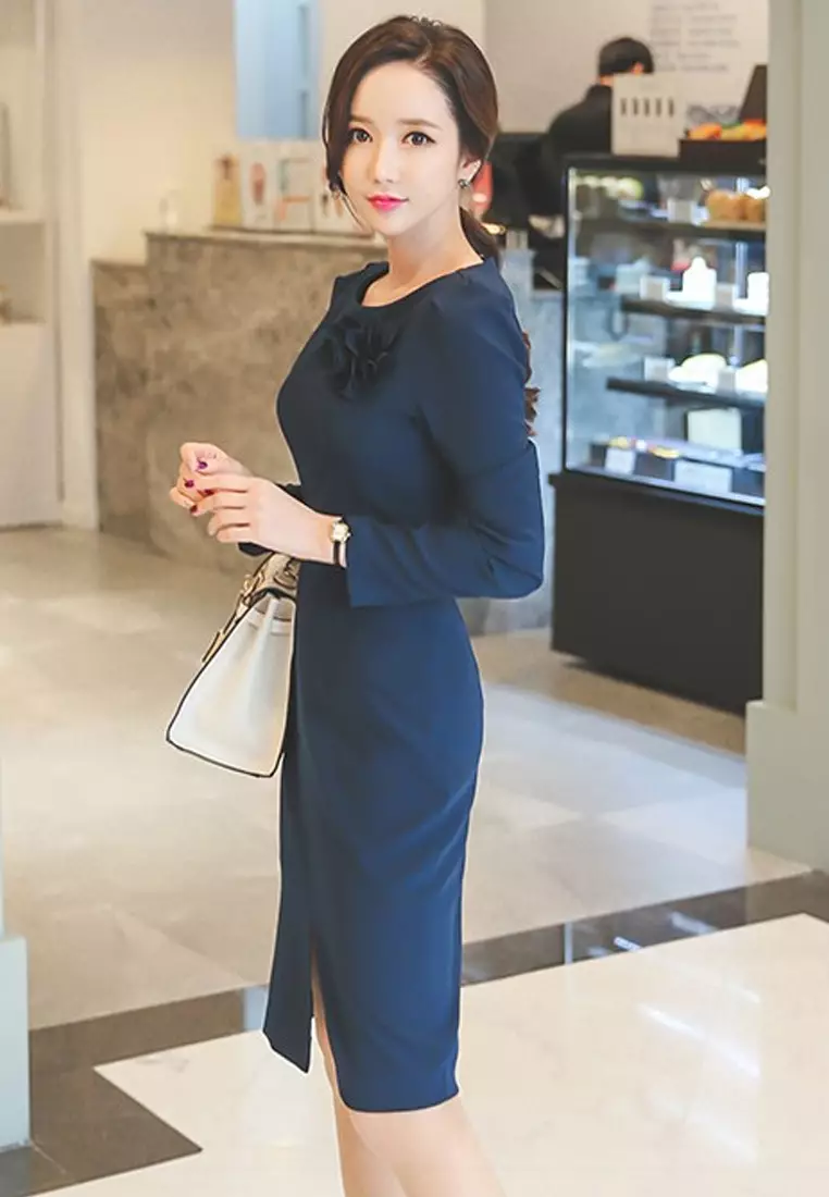 Buy A-IN GIRLS Korean Dignified And Elegant Front Split Dress 2025 ...