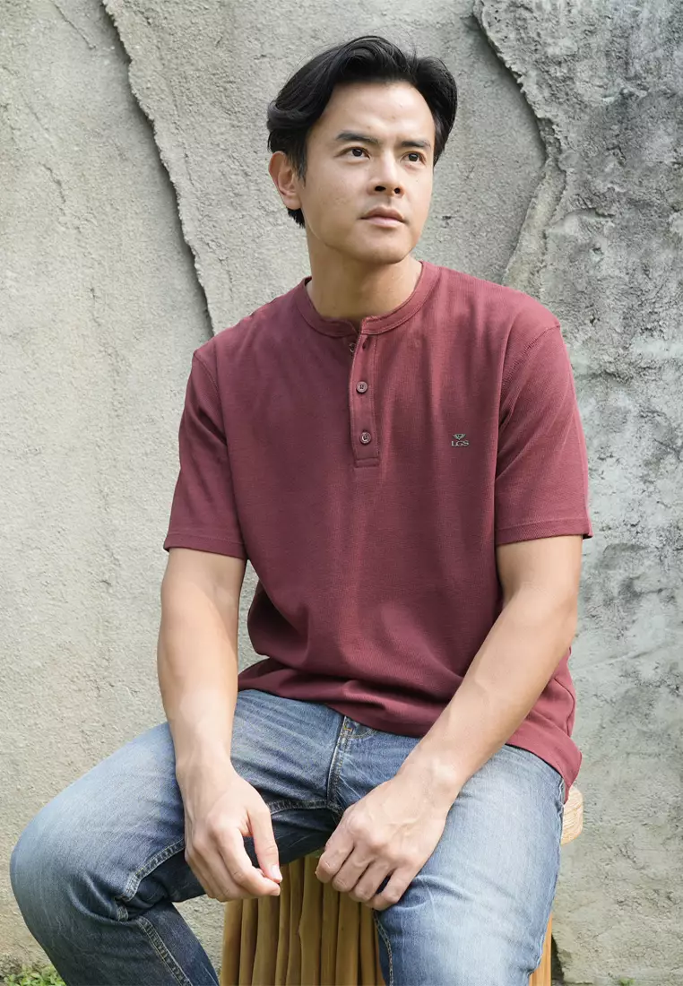 Jual LGS LGS - Kaos Casual Pria - Lengan Pendek - Kerah Henley - Kaos ...