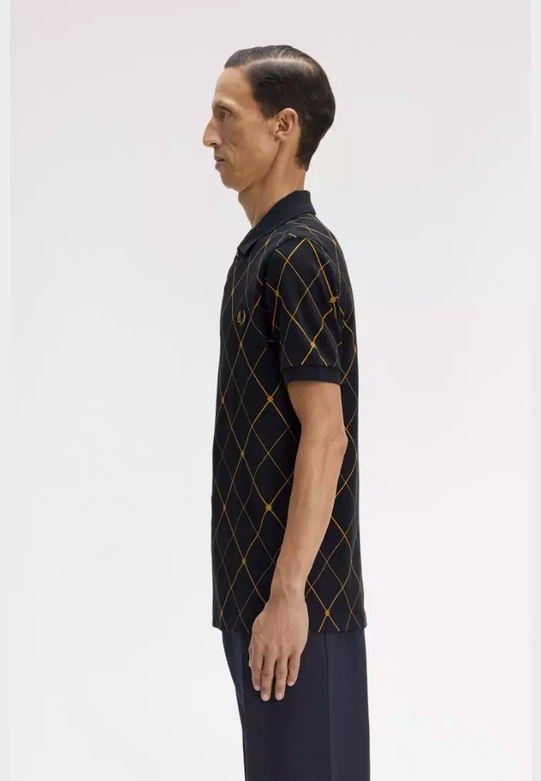 Buy Fred Perry Fred Perry M2455 Argyle Print Fred Perry Shirt (Black ...