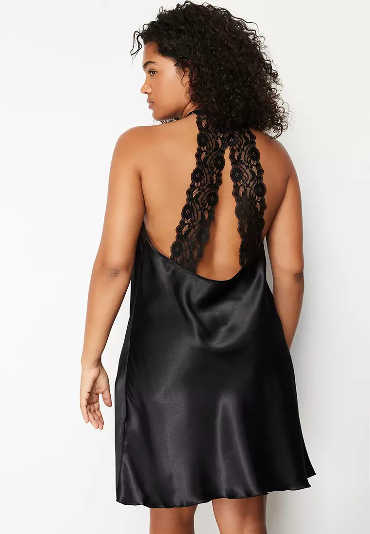 Jual Trendyol Plus Size Back Detail Satin Nightgown Original 2024 ...