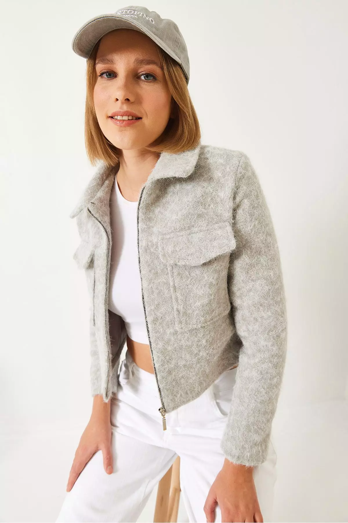 Buy Bianco Lucci Women's Zippered Double Pocket Stamp Jacket 60261122 ...