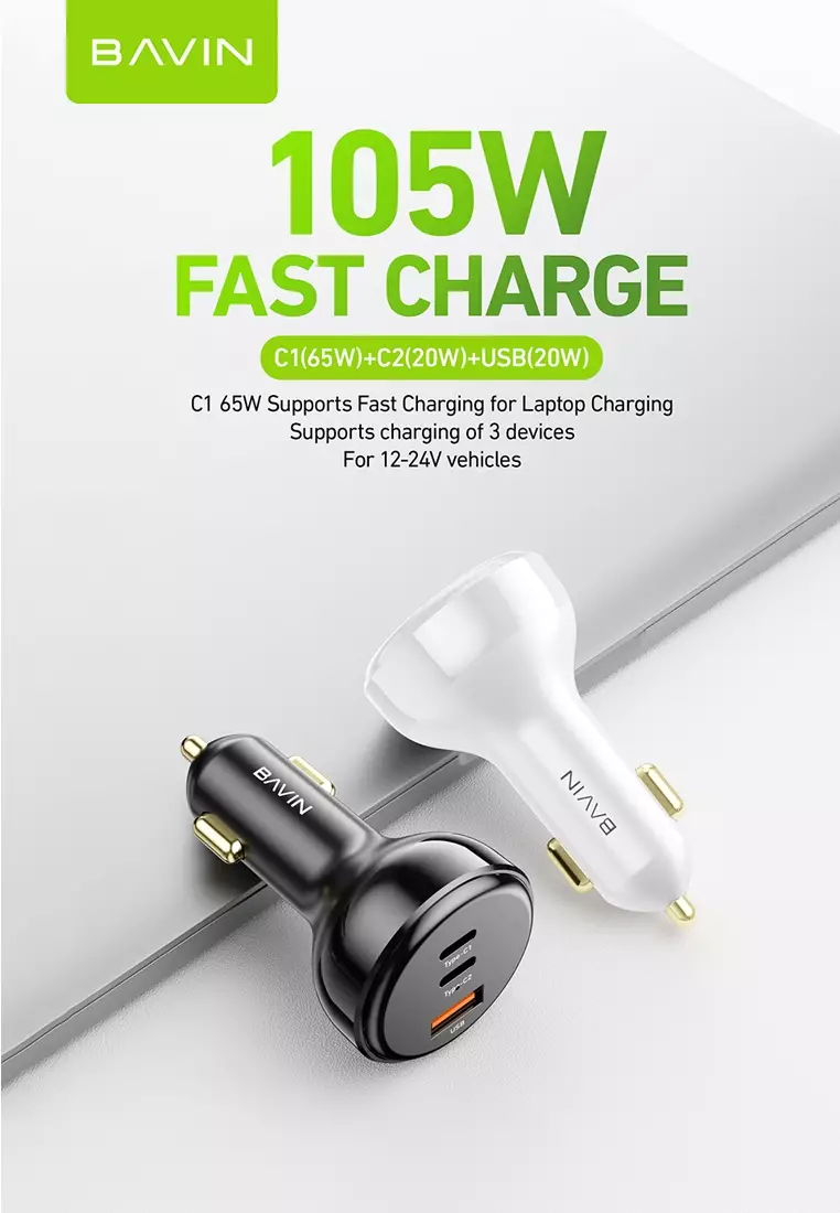 Buy BAVIN Bavin PC855 105W Fast Charging Car Charger With 3 Input Port ...