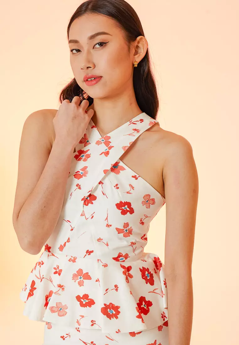 Buy Dressing Paula Printed Linen Cross Halter Neck Dress Online ...