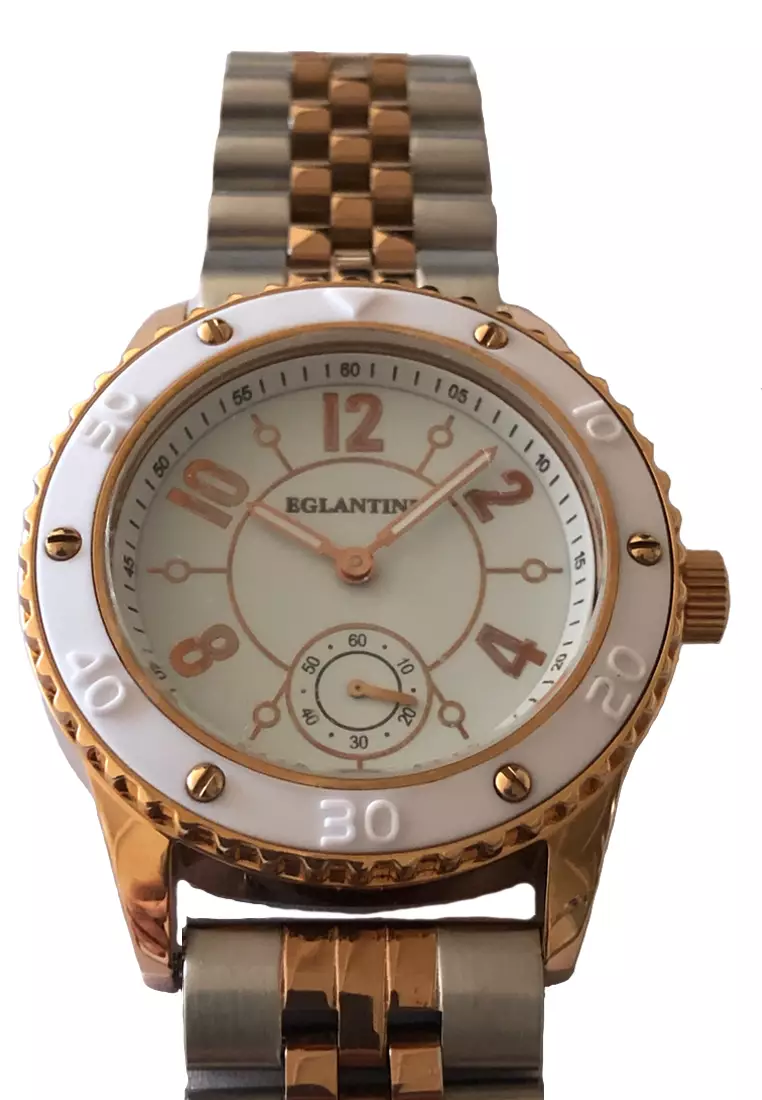 Buy EGLANTINE Vanessa Ladies Rose Gold Plated Steel Quartz Watch, White ...