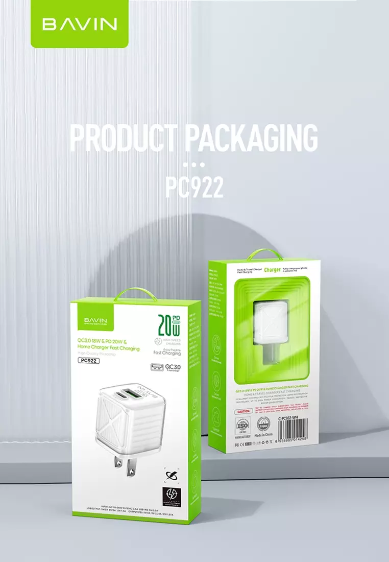 Buy BAVIN PC922 Dual Port Fast Qualcomm 3.0 and USB-C Port Type-C Mini Fast Charging Adaptor ...