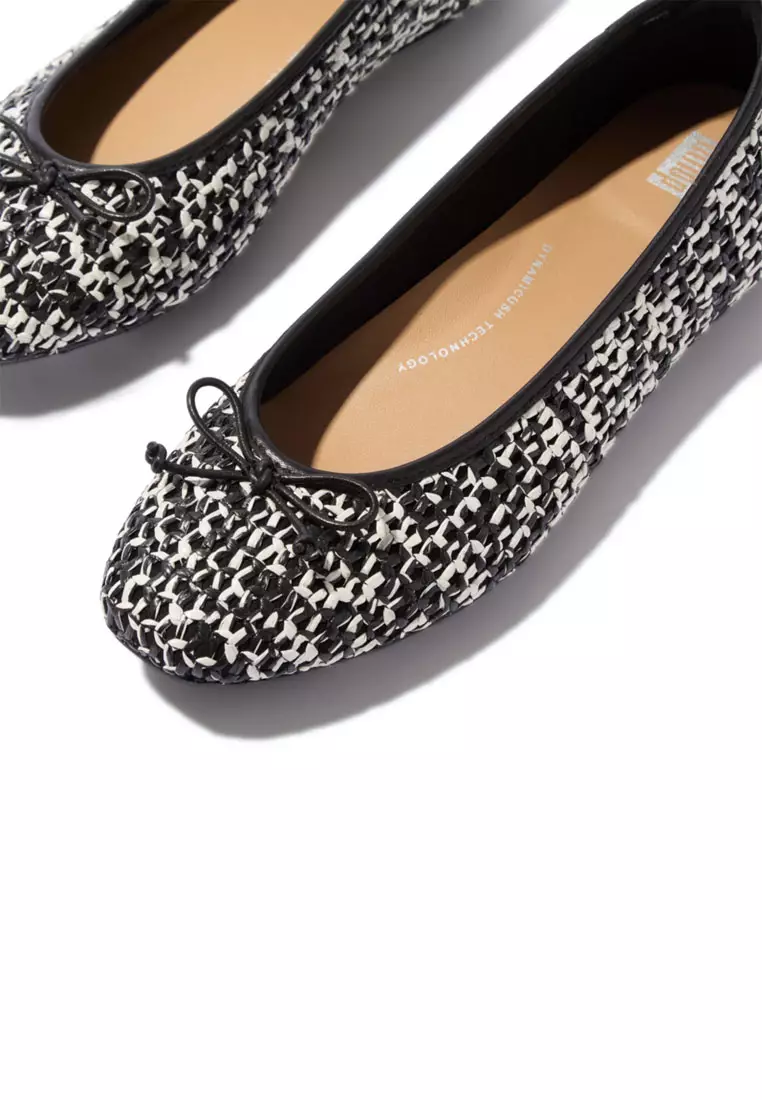 Buy FitFlop DELICATO Women's Bow Woven Ballet Flats - Black/Ivory Mix ...