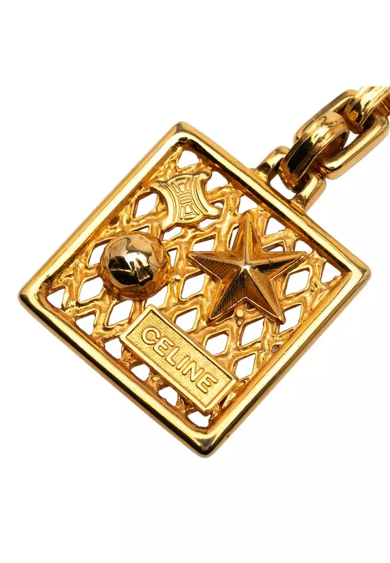 Buy CELINE Pre-Loved Celine Gold Plated Logo Star Square Key Ring Charm ...