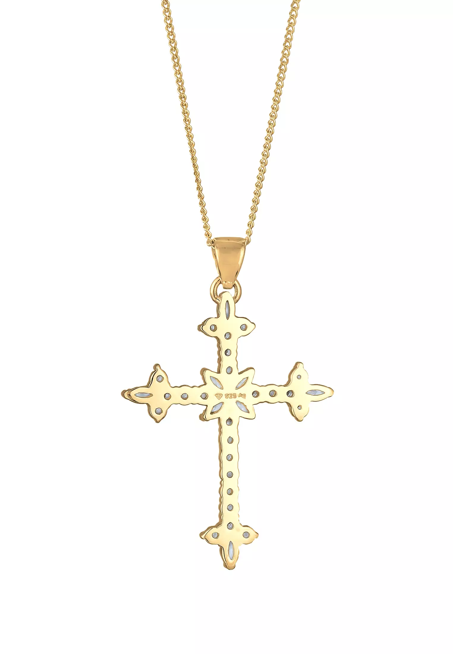 Buy ELLI GERMANY Ornate Crystal Cross Necklace – Gold-Plated Silver ...