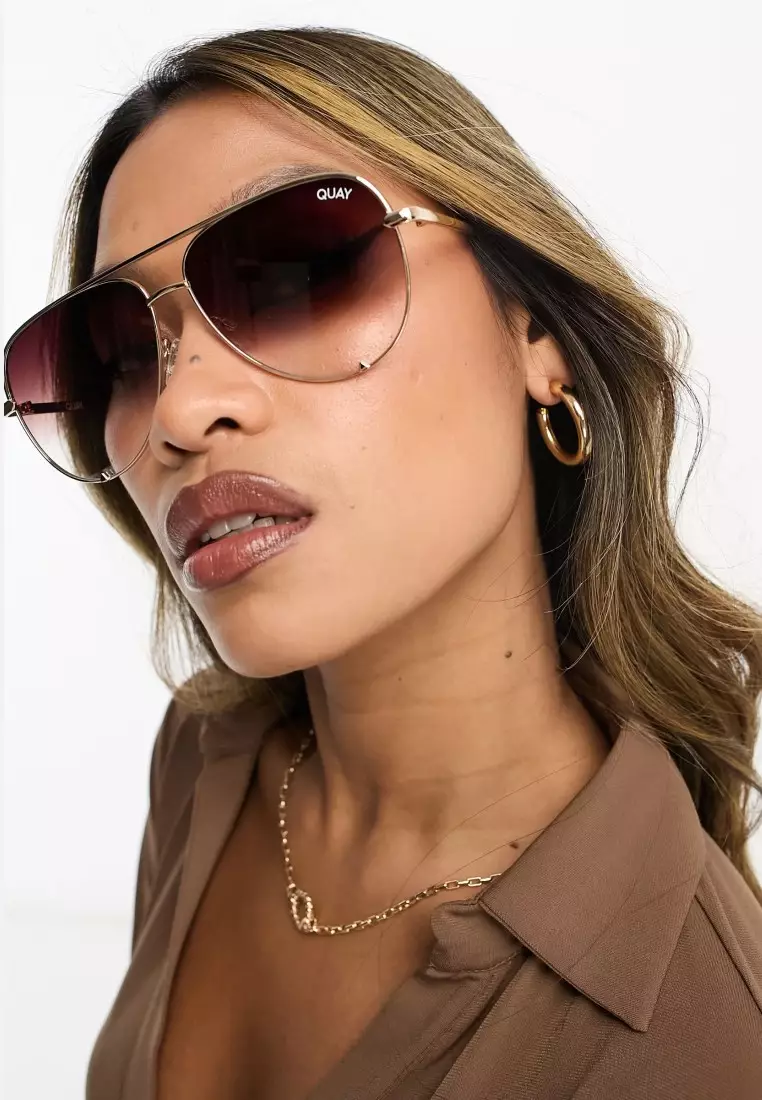 Buy QUAY High Key Extra Large Sunglasses - Gold/Brown Fade Polarized ...
