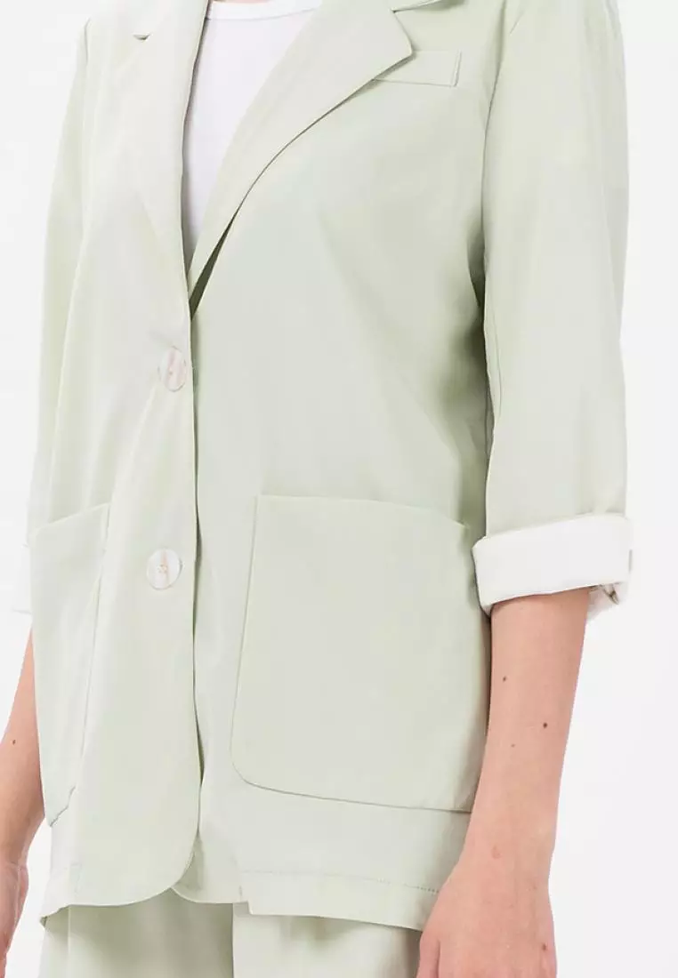 Jual MKY Clothing Mid Sleeve Pocket Blazer Set in Green Original 2026 ...