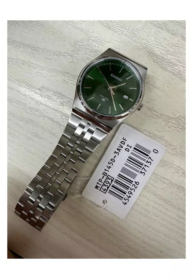 Buy CASIO Casio General Green Dial Silver Stainless Steel Strap Unisex Watch MTP-B145D-3AVDF ...