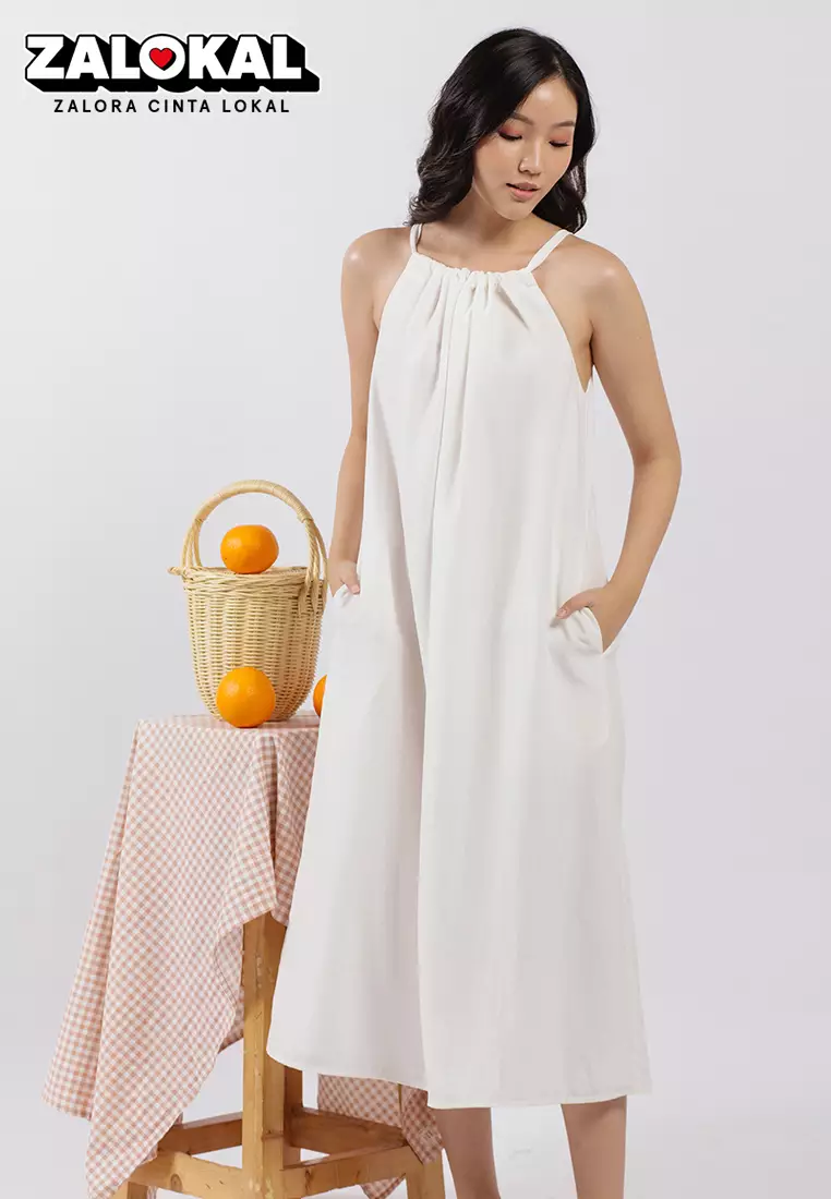 Jual Cloth Inc Drawstring Neck Dress in White Original 2025 | ZALORA ...