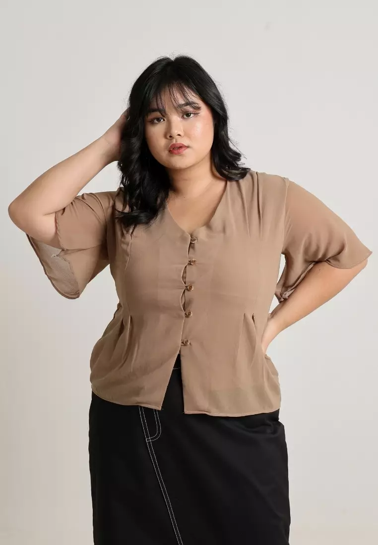 Jual Xtramiles Plus Size Eliza Blouse Taupe Original 2024 | ZALORA ...