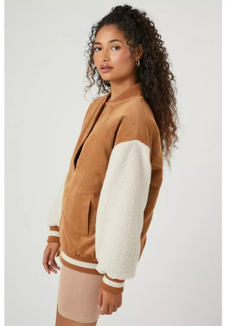 Buy FOREVER 21 Corduroy Varsity-Striped Bomber Jacket 2024 Online | ZALORA Philippines