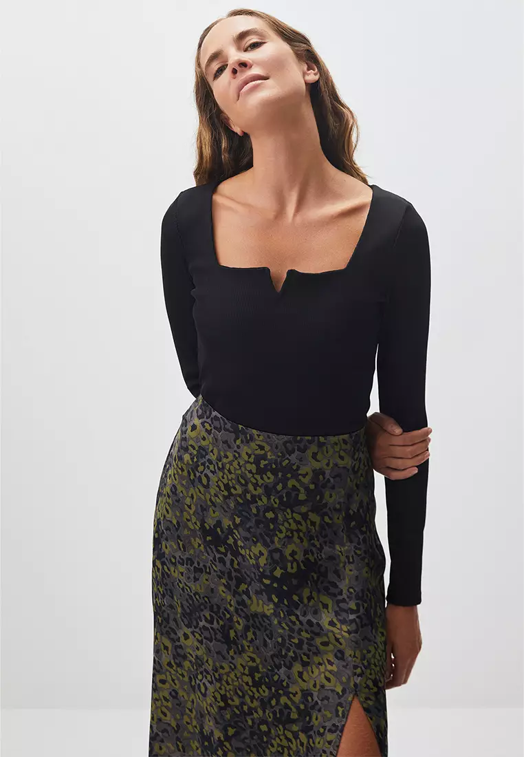 Buy Jimmy Key Jimmy Key Black Square Neck Long Sleeve Stylish Basic ...