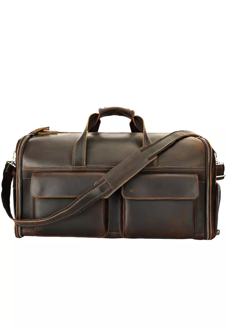 Buy Lara New Arrival Men's Genuine Leather Hand-Held Luggage Bag, Crazy ...