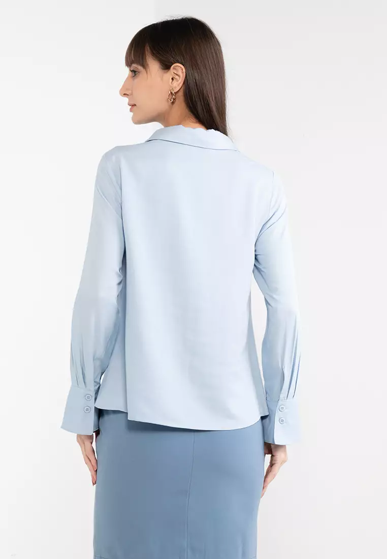 Buy ELLE Front Twisted Satin Texture Blouse 2025 Online | ZALORA