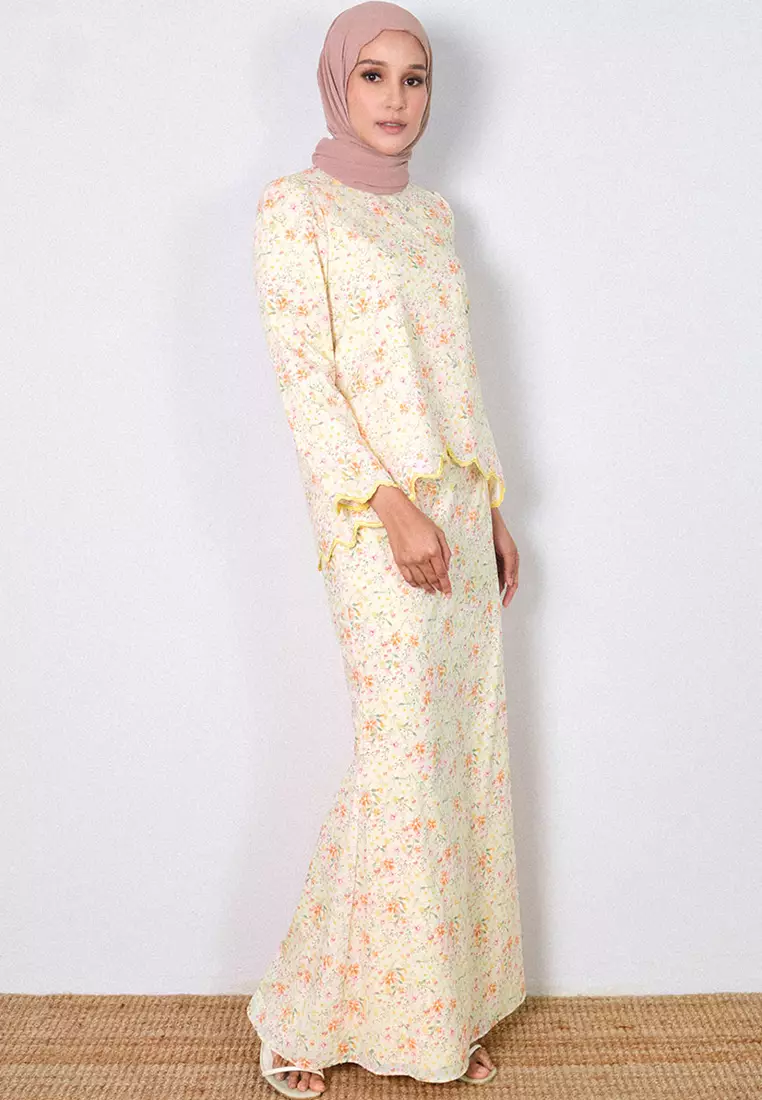 Buy POPLOOK PREMIUM COTTON Hayati Blouse & Skirt - Yellow Floral Online ...