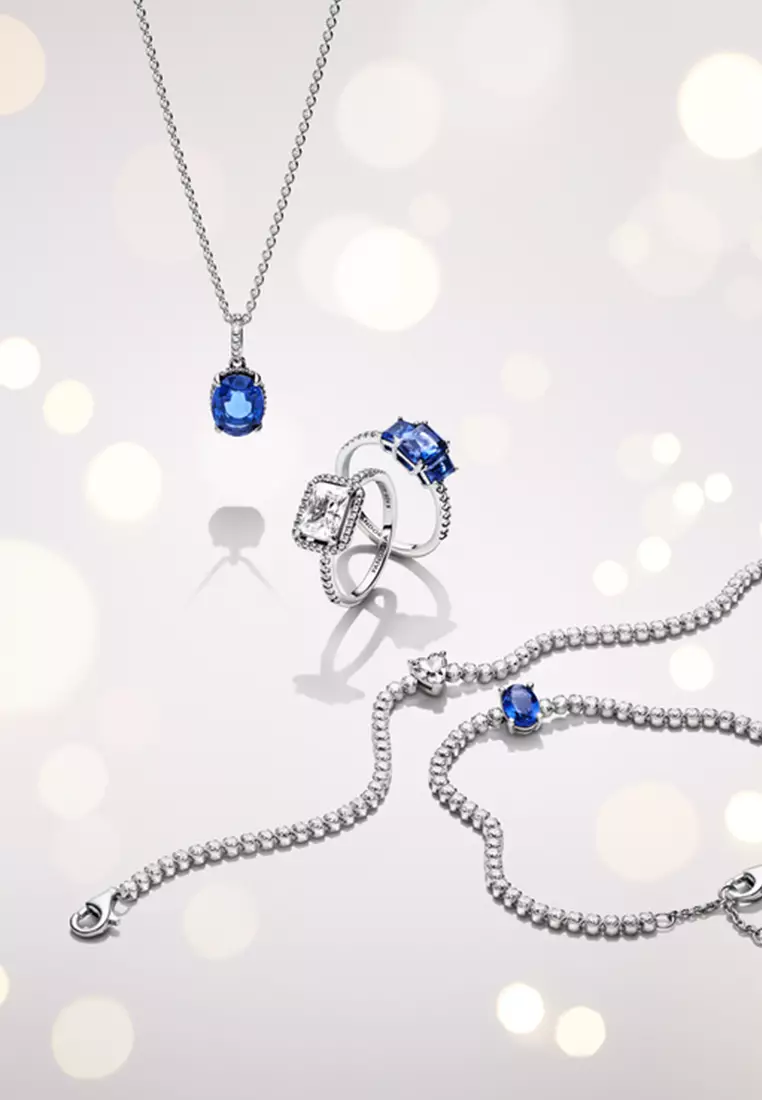 Buy PANDORA Pandora Blue Rectangular Three Stone Sparkling Ring Online ...