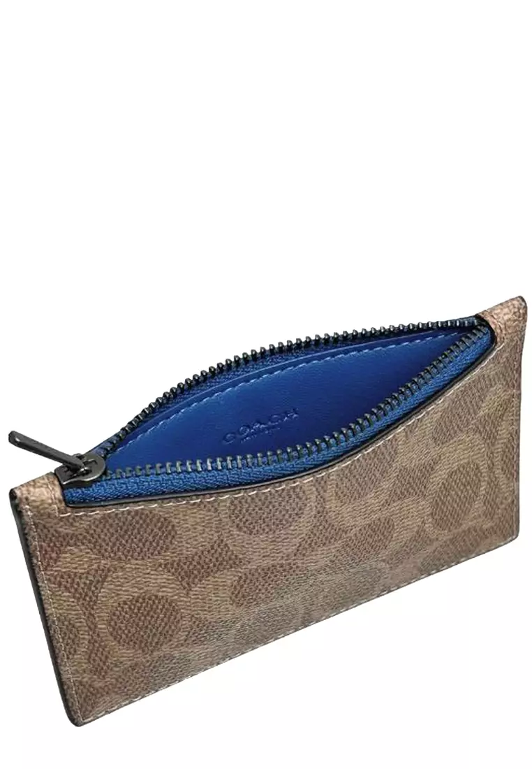 Buy Coach Zip Card Case In Signature Canvas in Tan/ Pacific Bright ...