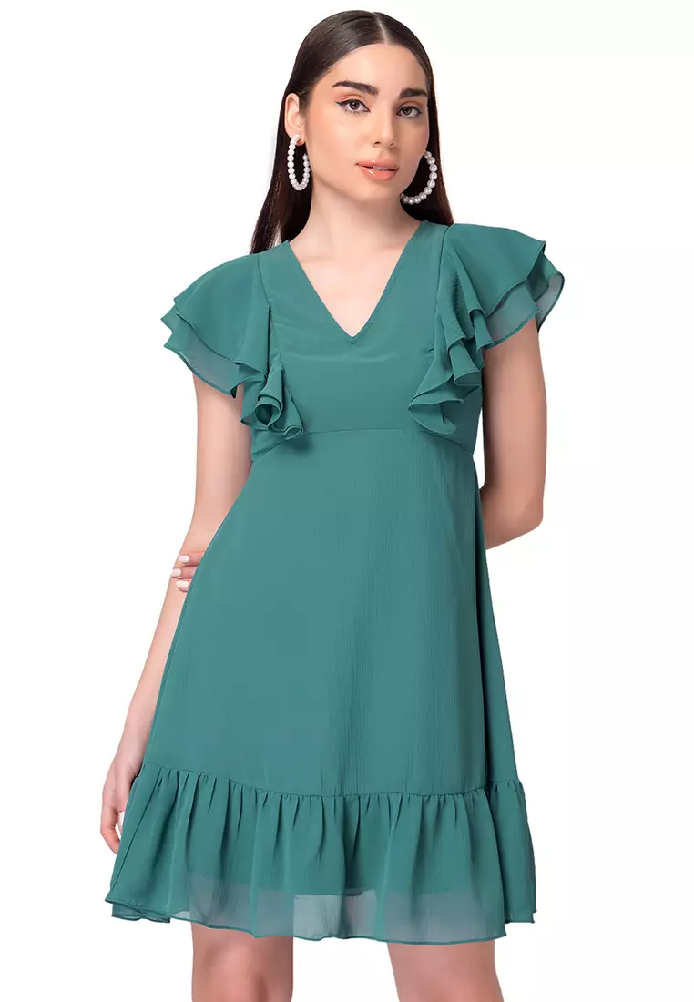 Buy FabAlley Green Ruffled Mini Dress 2025 Online | ZALORA Philippines