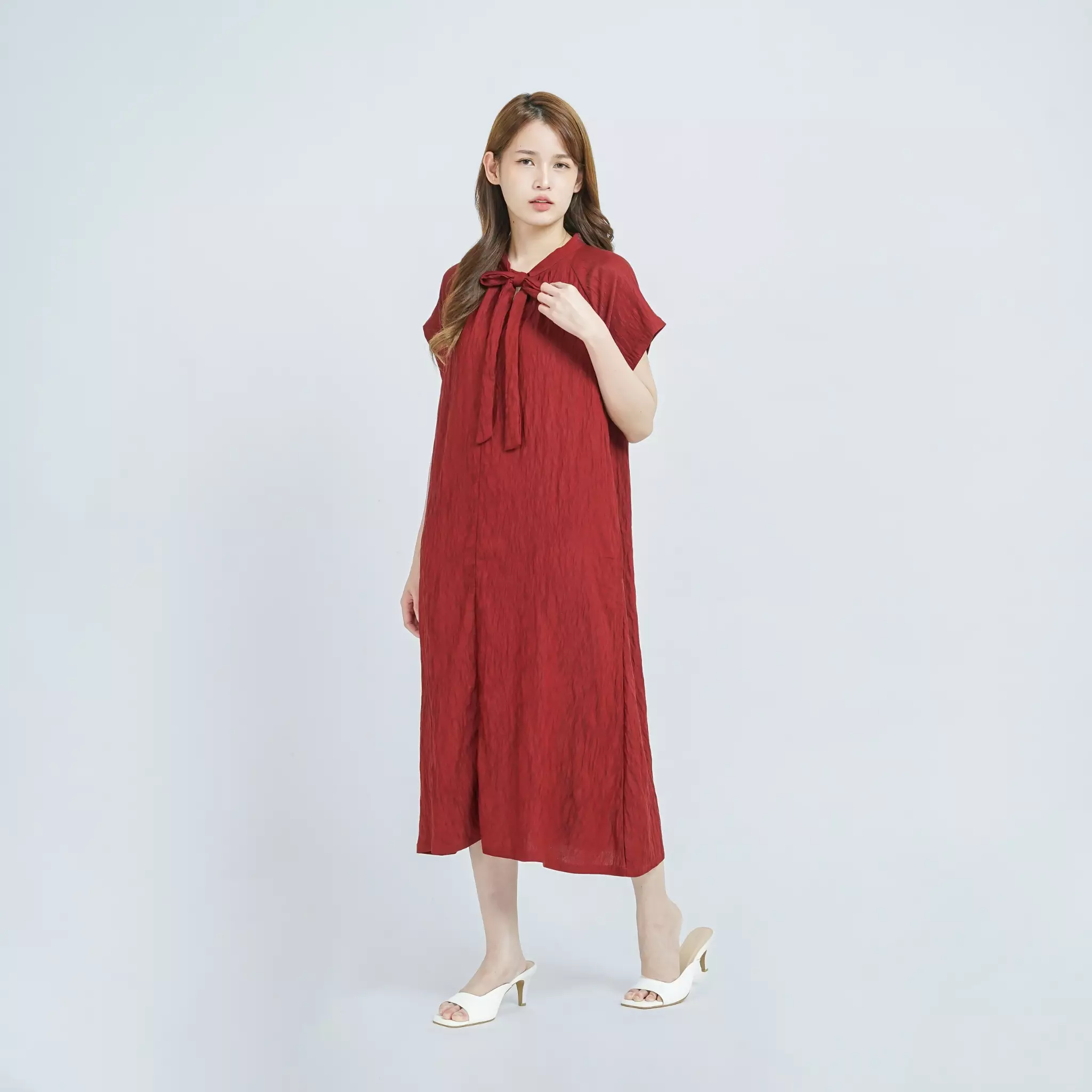 Jual Berrybenka Label Yonnie Loose Bow Dress Maroon Original 2026 ...